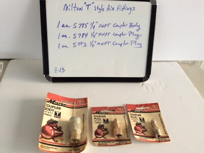 MILTON AIR COUPLER S785 AND PLUGS S783 & S784 "T"-STYLE 1/4" BODY SIZE ...