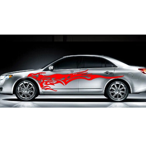 2x Sport Red Fire Car Side Body Side Door Fender Vinyl Decal Sticker ...