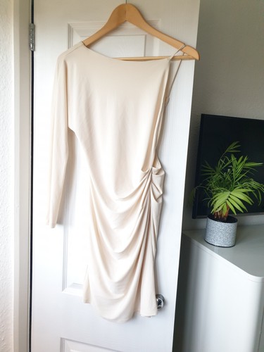 ASOS Cream One Sleeve / Shoulder Short Drape Dress | Size 8 | eBay
