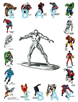 Marvel CHARACTERS BORDERED PRINT w SILVER SURFER Vintage art FF | eBay