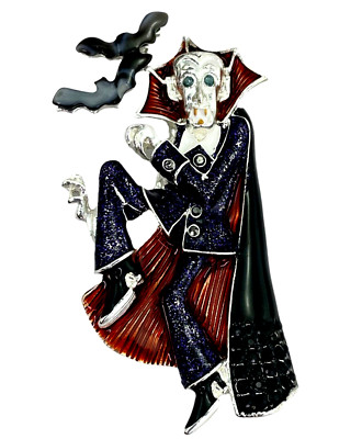 Napier Count Dracula Vampire Pin w Bats Halloween Glitter Crystal ...