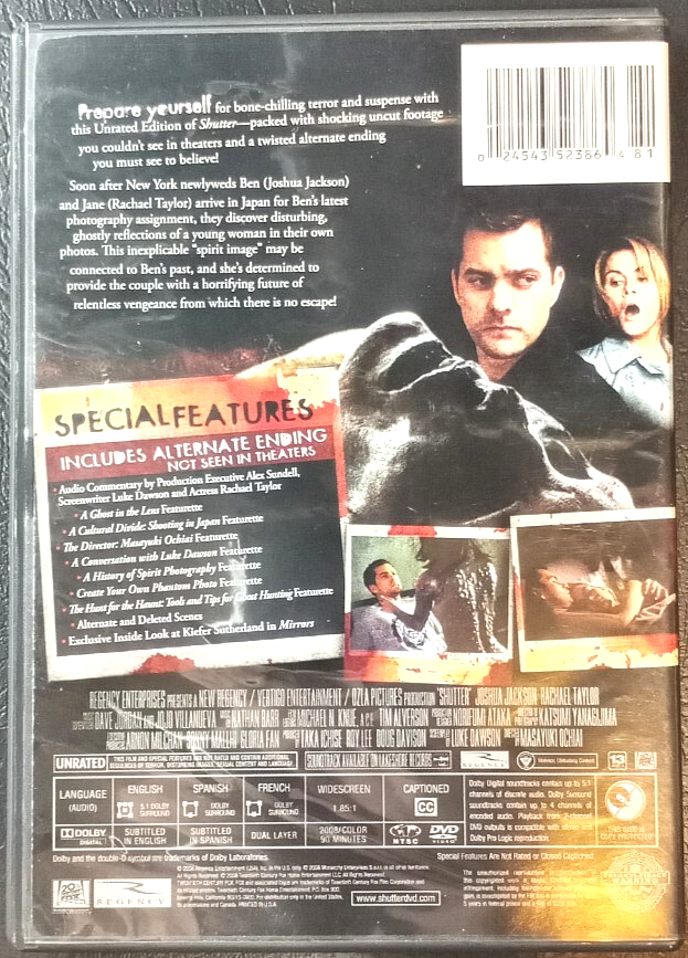 SHUTTER DVD HORROR Movie Unrated Joshua Jackson, Rachael Taylor Drama ...