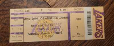 KOBE BRYANT'S LAST GAME VS NY KNICKS TICKET STUB STAPLES CENTER LAKERS ...