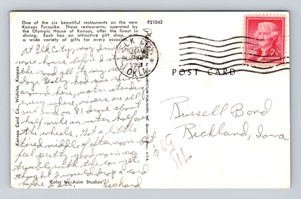 Vintage Kansas Turnpike Restaurant Lithograph Postcard 1950s | eBay UK