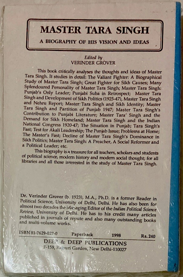 Verinder Grover — Master Tara Singh: A Biography Of His Vision And ...
