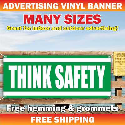 THINK SAFETY Advertising Banner Vinyl Mesh Sign CONSTRUCTION HAZARD ...
