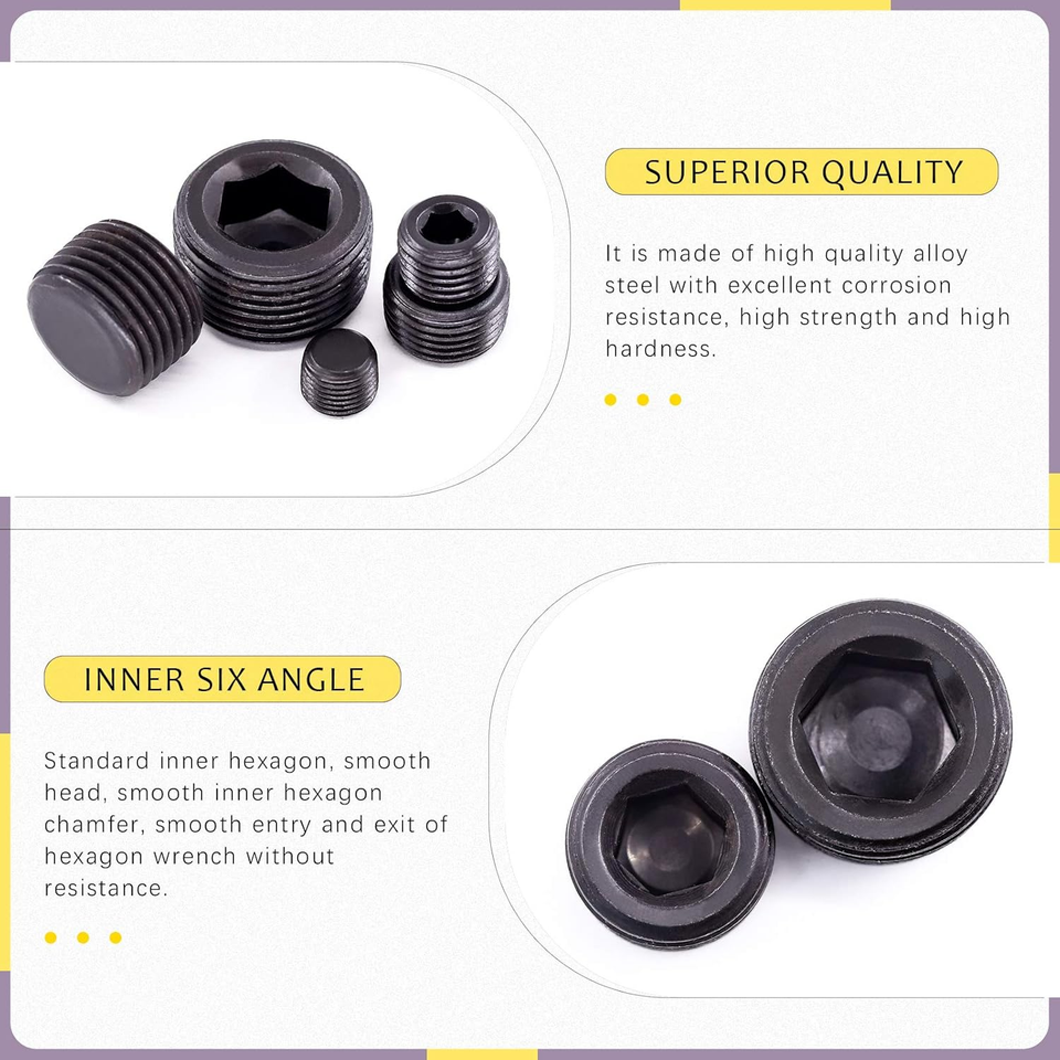 40Pcs NPT Pipe Plug Kit Carbon Steel 5 Sizes Internal Hex Thread Set | eBay