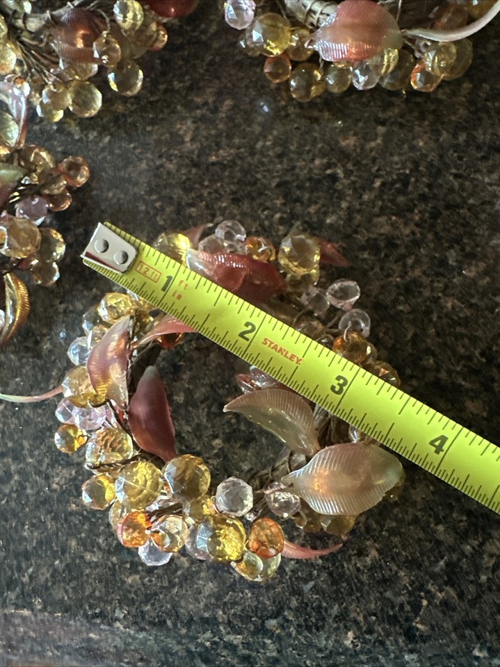 Set Of 8 Amber Bronze Brown Tone Beaded Napkin Rings Holiday Candle ...