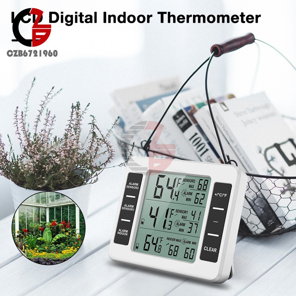Wireless Digital Refrigerator Freezer Thermometer Temp Alarm Dual ...