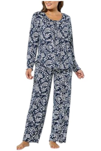 Comfort Code Women's 2-piece Jersey Long Slv PJ Set Navy Lace Floral | eBay