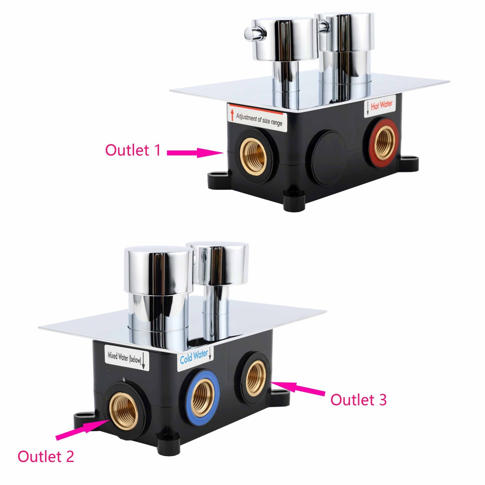 2 / 3 Way Concealed Shower Mixer Valve Manual Bathroom Tap Black/Chrome ...
