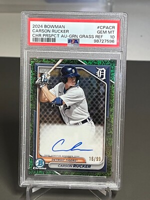 Carson Rucker /99 Auto PSA 10 Green Grass 2024 Bowman 1st Chrome ...