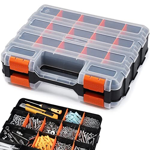 Double Side Tool Organizer Hardware Storage Box 34-Compartments Small ...