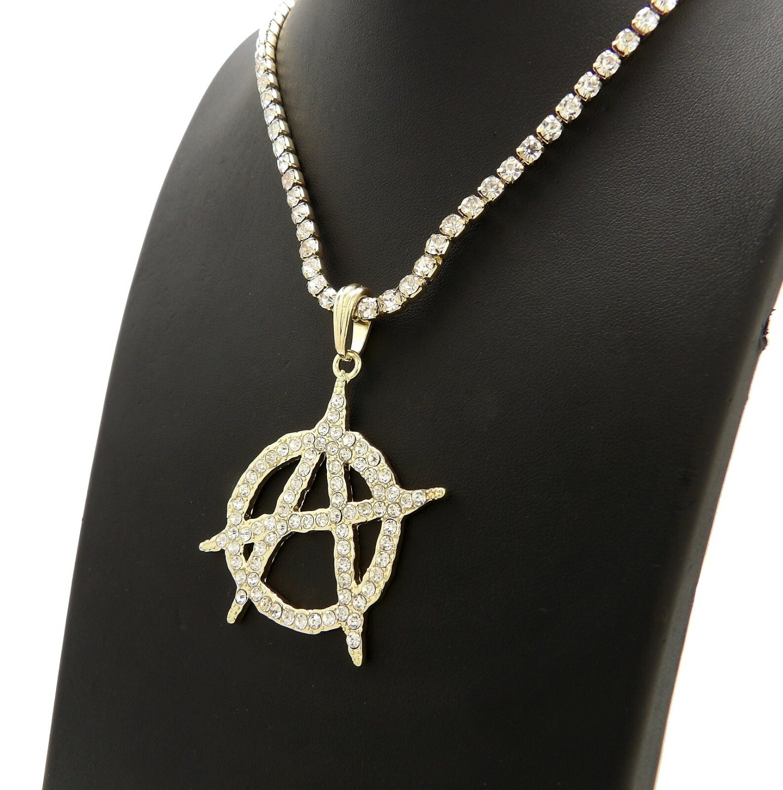 New Iced Anarchy Pendant 16",18",20" Rhinestone Chain Hip Hop Necklace ...