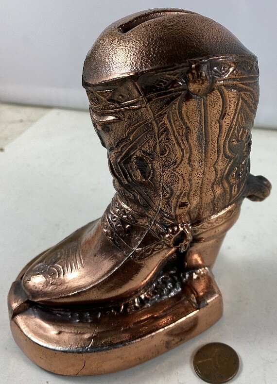 Vintage Horseshoe & Cowboy Boot Bank 5 1/4” tall Copper Pot Metal | eBay