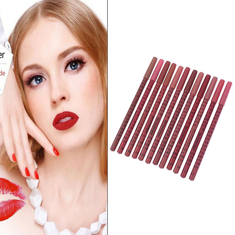 12Pcs/Set Waterproof Pencil Lipstick Cosmetic Pen Matte Lip Liner Long ...