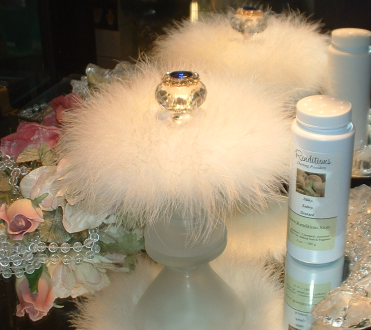 Big Down Feather Trimmed Puff w/ Perfumed Body Dusting Powder & Stand ...