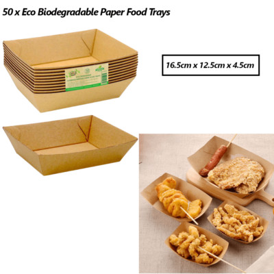 50 x Paper Food Trays Fish Chips Burger Catering Disposable Food ...
