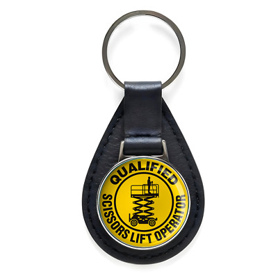 Qualified Scissor Lift Operator Black Leather Keychain Silver Keyring ...