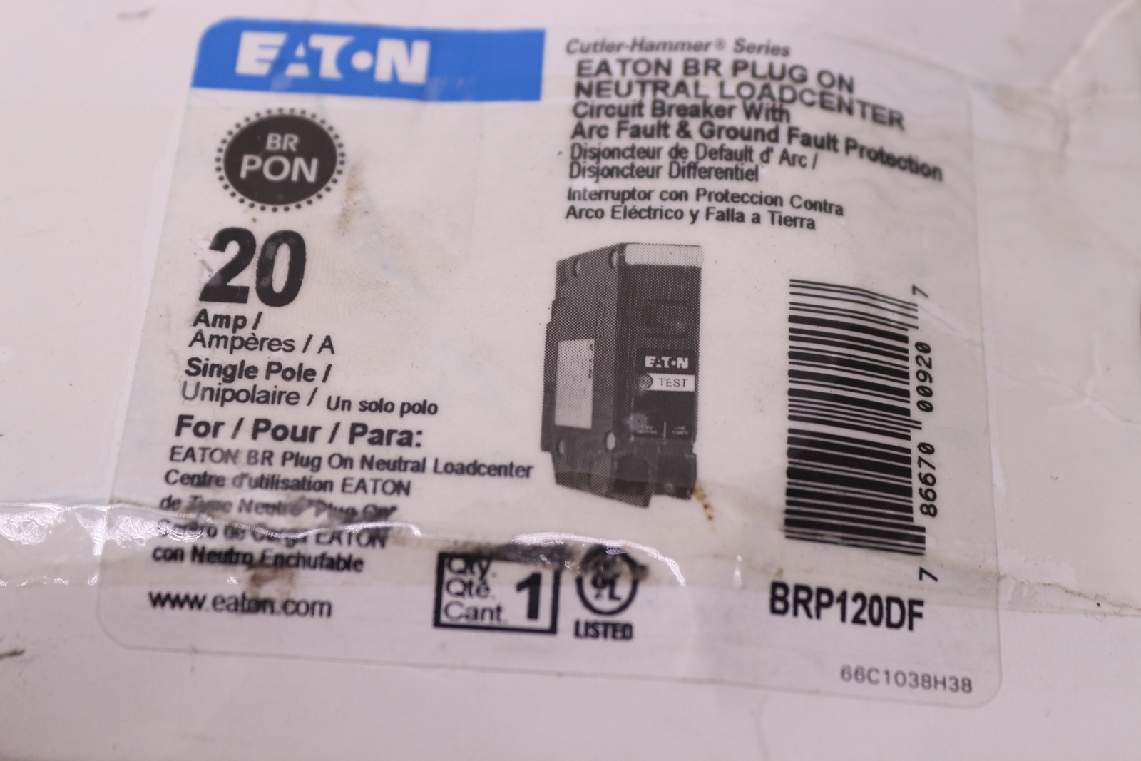 Eaton Single Pole Circuit Breaker 20 Amp 120V BRP120DF 786670009207 | eBay