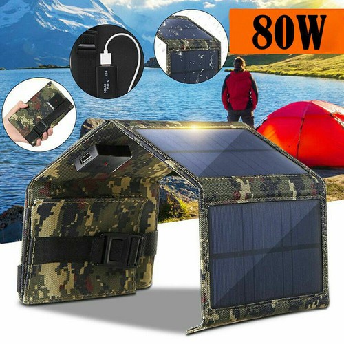 80W Solar Panel Folding PV Power Bank Outdoor Camping Hiking USB Phone ...