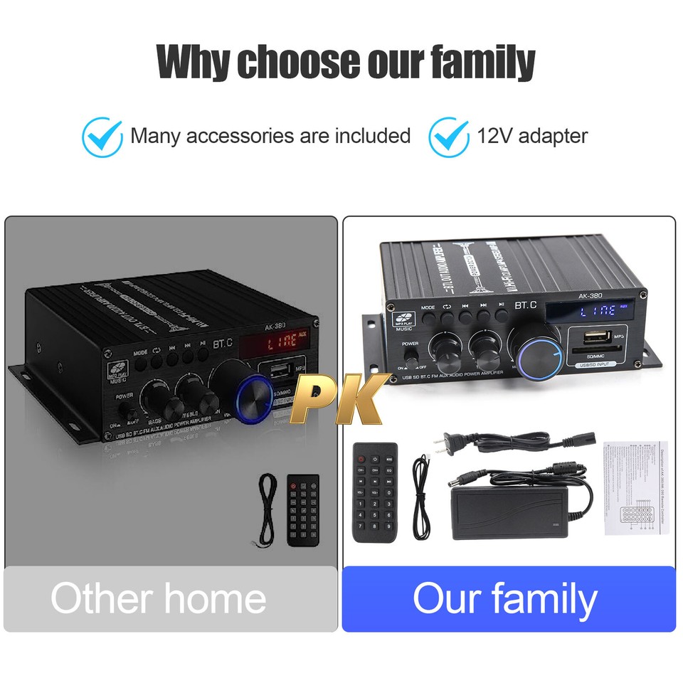 800W 2Channel bluetooth Mini HIFI Power Amplifier Audio Stereo Amp Home ...