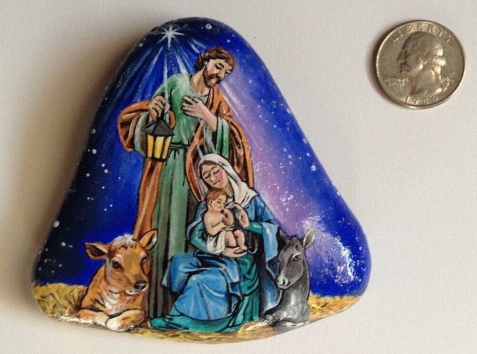 Nativity Acrylic Painted Rock Christmas Art Jesus Christian Art Holiday ...