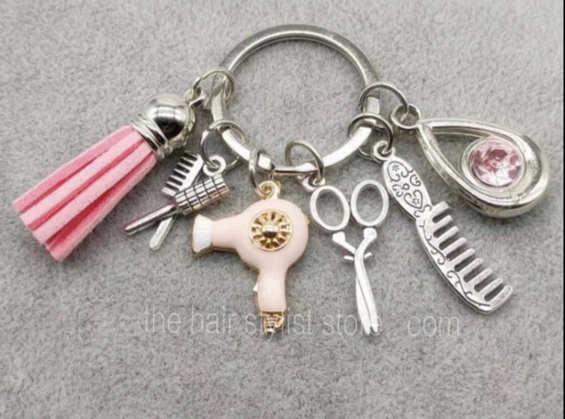 Brand New Cute Hair Stylist Barber Charms Pink Tassel Keychain Gift ...