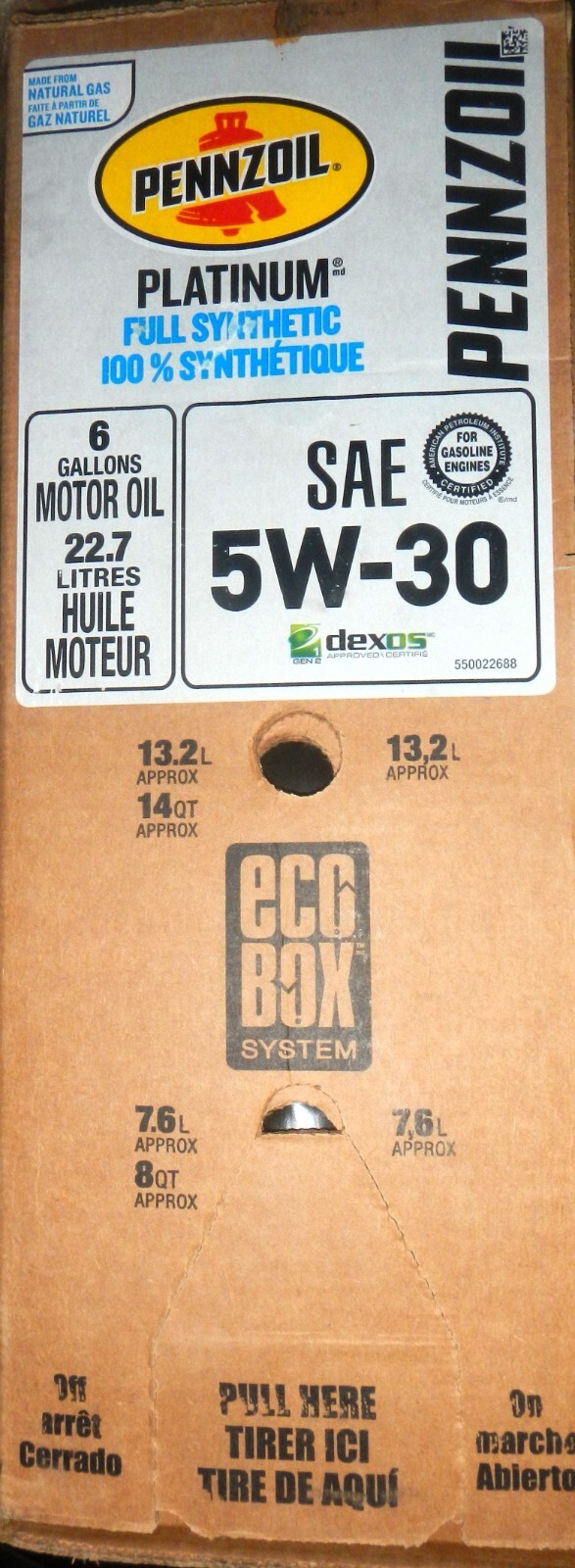 Pennzoil Platinum Full Synthetic SAE 5W-30 Motor Oil 6 Gal Ecobox | eBay