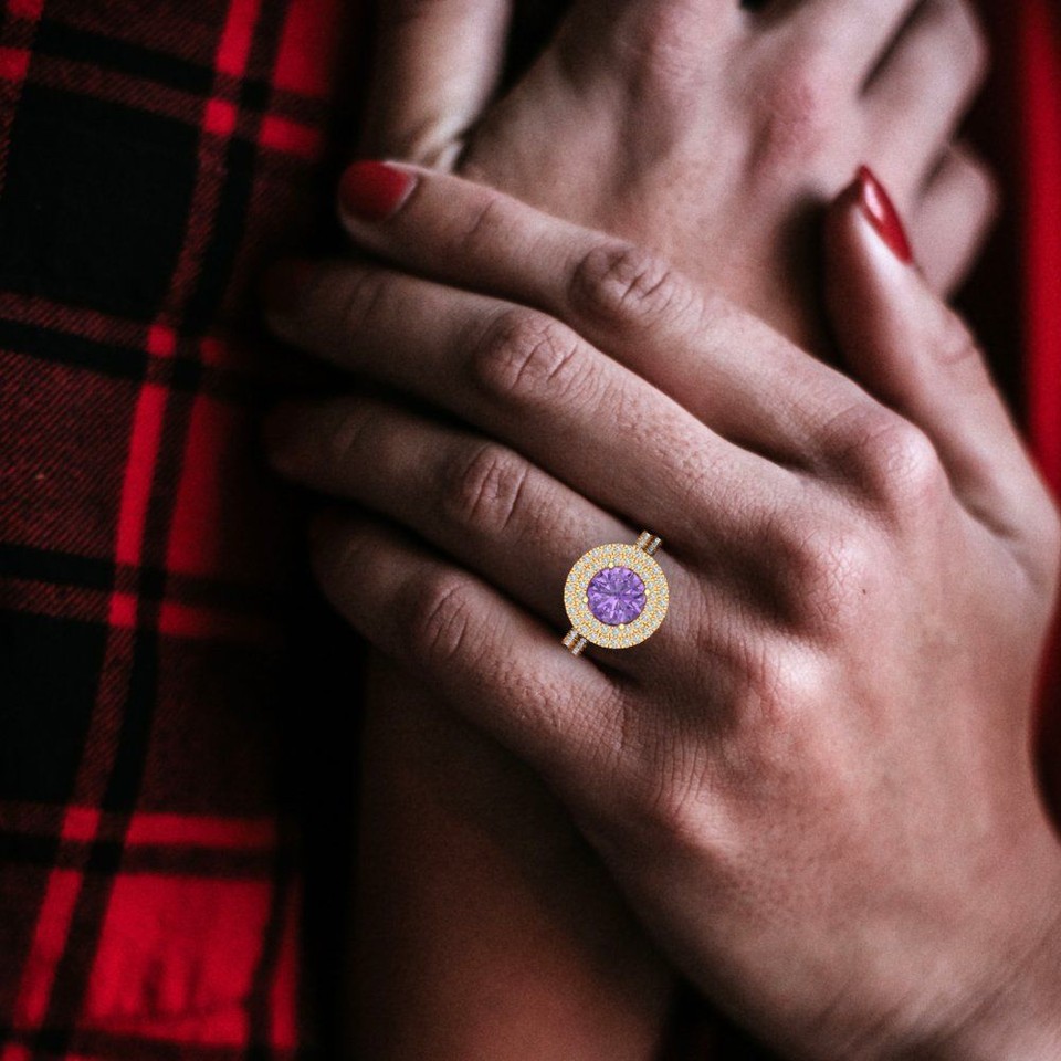 2.68ct Round Simulated Alexandrite Yellow Gold Halo Bridal Set | eBay