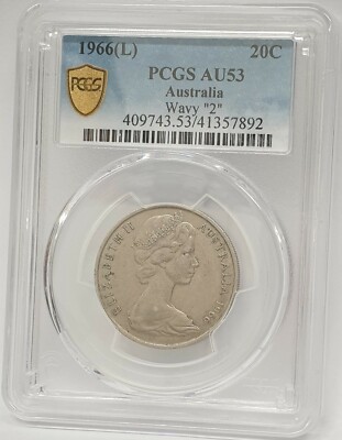 AUSTRALIA 1966 . 20 CENTS . VARIETY ERROR . WAVY 2 . PCGS AU53 | eBay ...