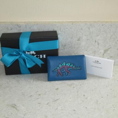 Coach Beast Collection Blue Steggy Dinosaur Turnlock Leather Card Case ...