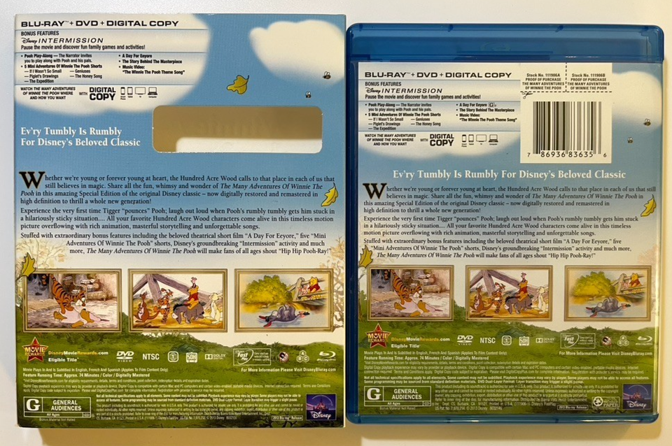 Disney The Many Adventures Of Winnie The Pooh (Blu Ray DVD) w Slipcover ...