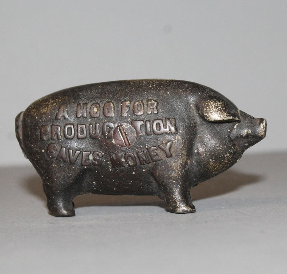 Antique Cast Iron Pig Coin Penny Bank – Advertising – A Hog for ...