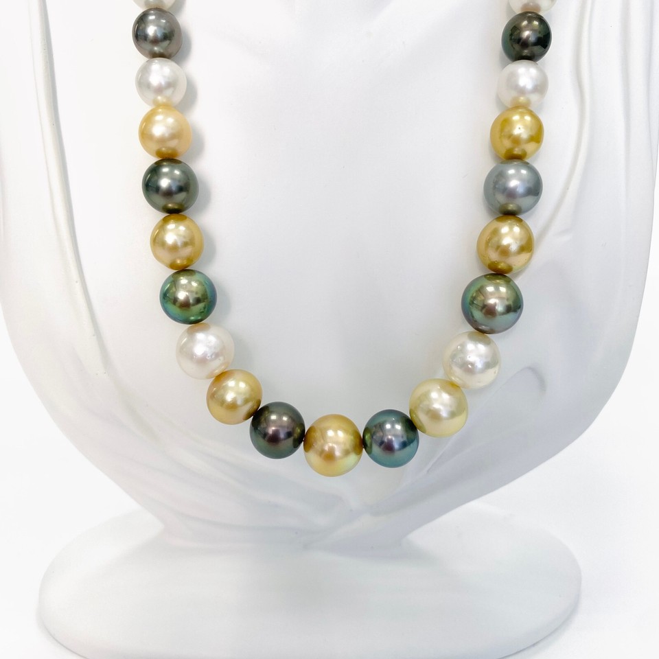 White & Golden South Sea Pearls, Tahitian Pearls Mix Necklace 9-14mm ...