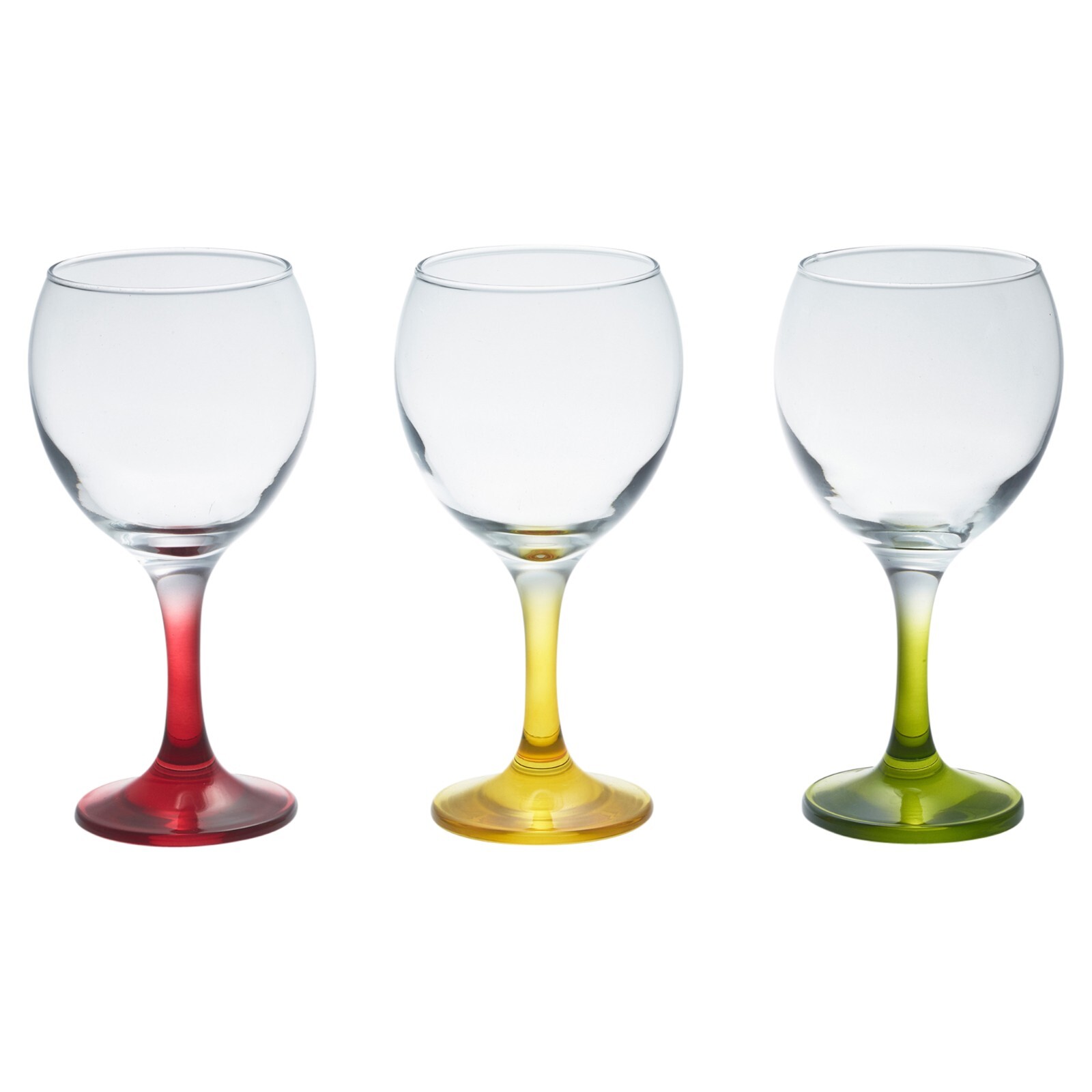 6 Stemmed Drinking Glasses Set Coloured Stems Wine Sherry Glass