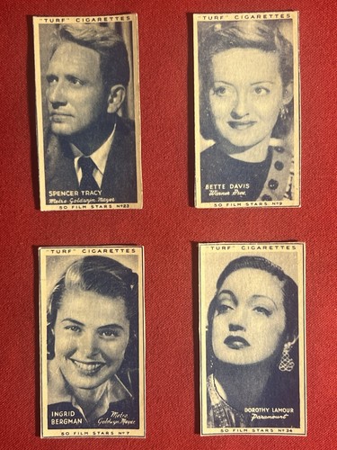 1947 CARRERAS TURF SLIDES-FILM STARS-4 CARDS-TRACY-DAVIS-BERGMAN ...