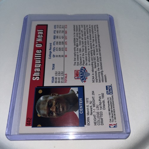 1992 Hoops Sky Box Shaquille O'Neal #442 Rookie Card Magic This card is ...
