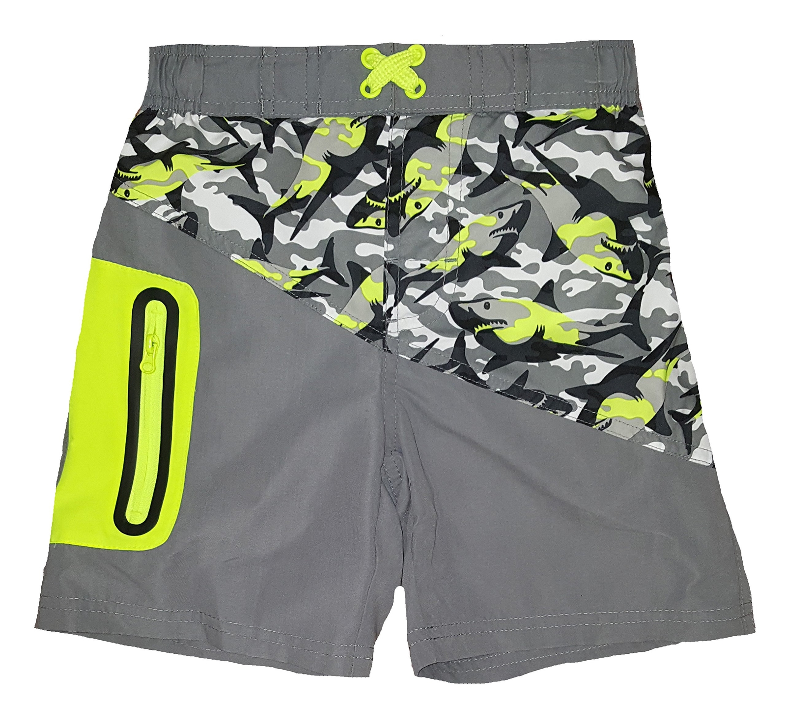 Wonder Nation Sharks In Camo Gray Flannel Swim Trunk Shorts X-Large 14/ ...