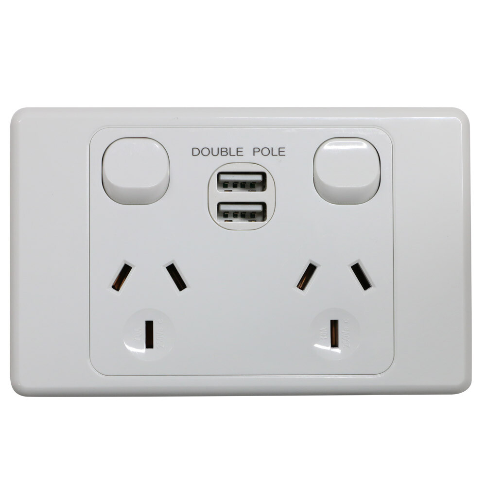 Double 10Amp Powerpoint / GPO Outlet - WITH DOUBLE USB - DOUBLE POLE ...