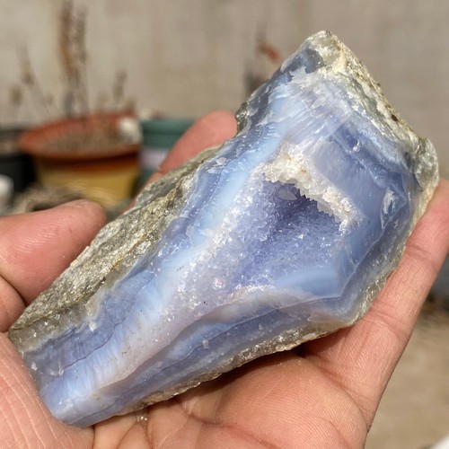 334g Beautiful Blue Chalcedony Quartz Banded Agate Crystal Raw Specimen ...