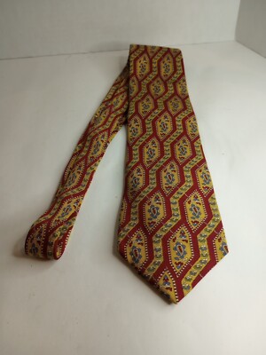 Burberry London Red Gold Paisley Tie Silk 100% Logo Men Neck Tie ...