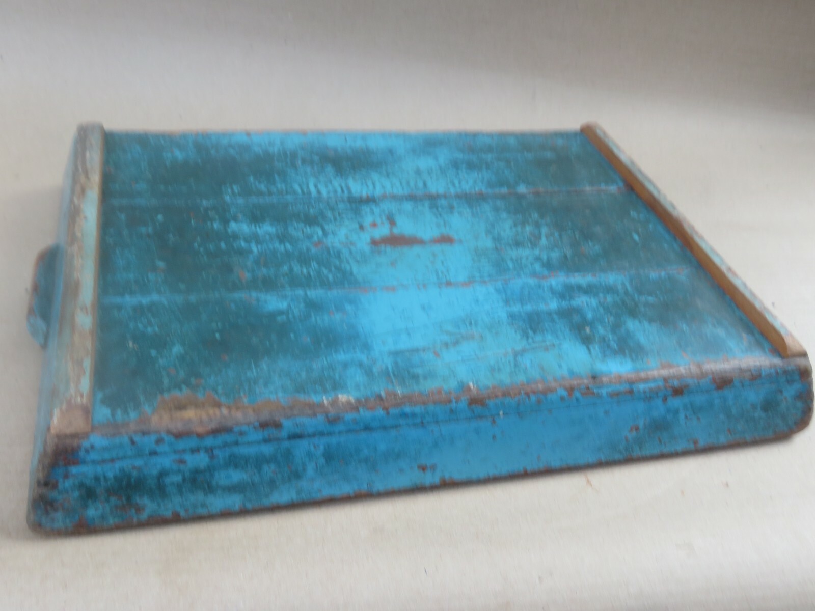 Vintage Wood serving tray Scraped Blue Color Platter Home Yard office ...