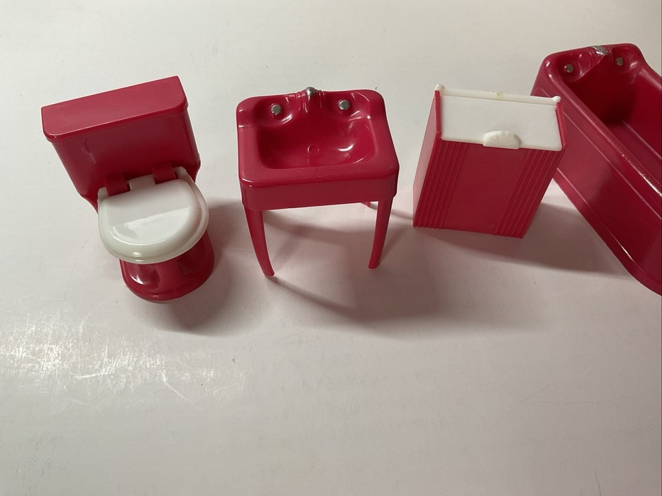 PLASCO TOY 4 Pc BATHROOM DOLLHOUSE FURNITURE, BATHTUB, Sink,TOILET, IN ...