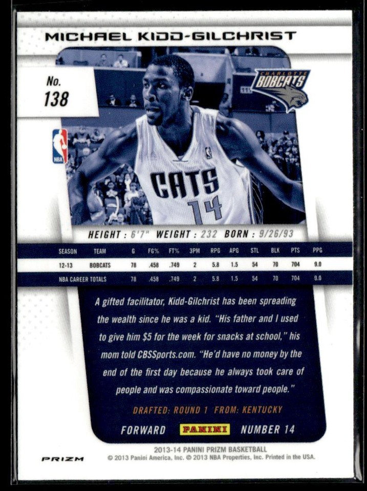 2013-14 Panini Prizm #138 Michael Kidd-Gilchrist Prizms Green HS | eBay