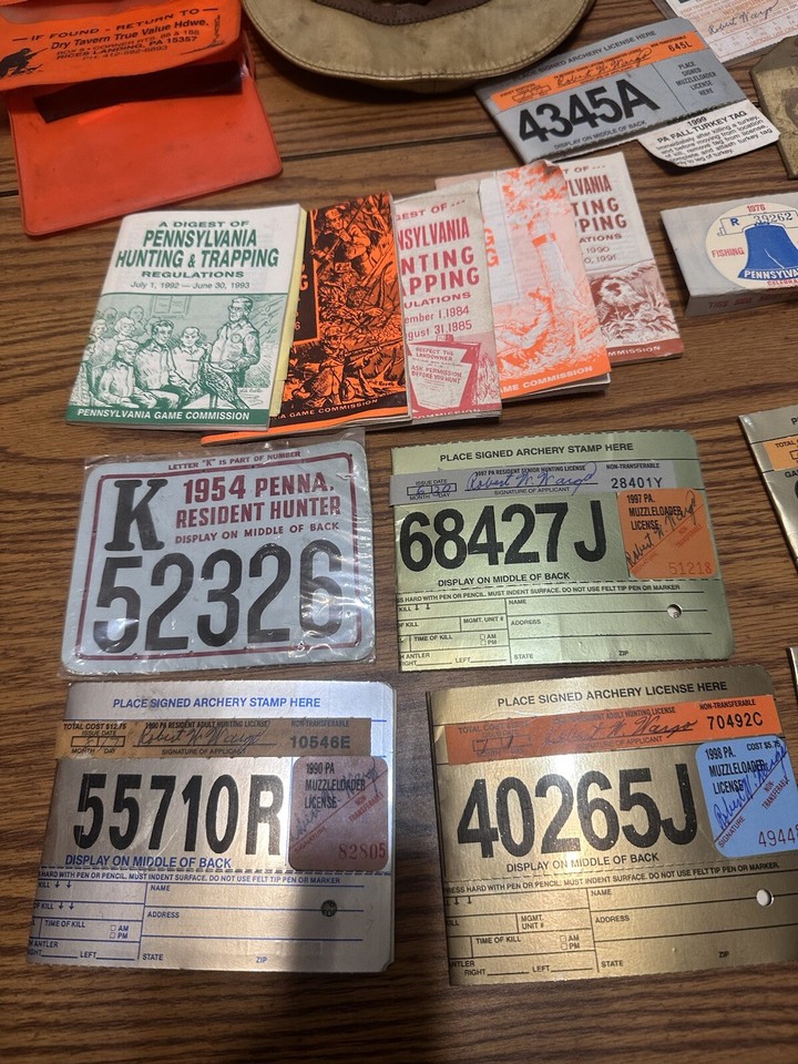 Large Lot of 24 Vintage Pennsylvania Hunting Archery Fishing license ...