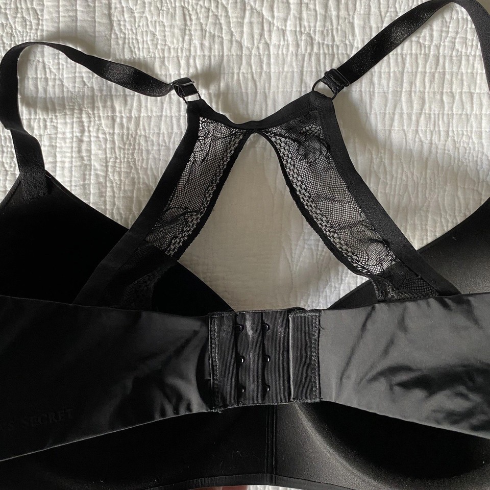 Victoria’s Secret LIGHTLY PADDED No Wire Wireless BLACK Lace Racerback ...