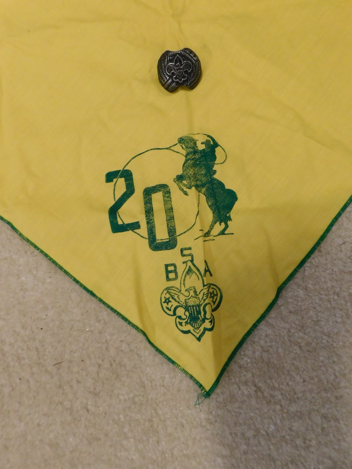 Vintage BSA Boy Scouts Yellow NECKERCHIEF - COWBOY WITH LASSO AND #20 ...