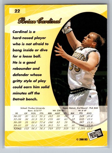 2000 Press Pass SE Alley Oop Brian Cardinal #22 Purdue Boilermakers | eBay