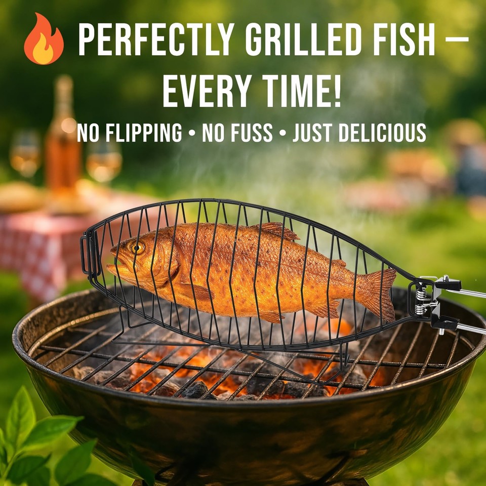 Stainless Steel Fish Grilling Basket Locking BBQ Rack | eBay